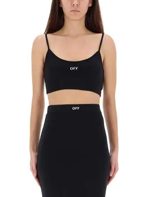 Off-White Ribbed Spaghetti Strap Top - Black