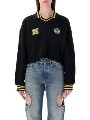 Off-White Cropped V-neck Polo Shirt - Black