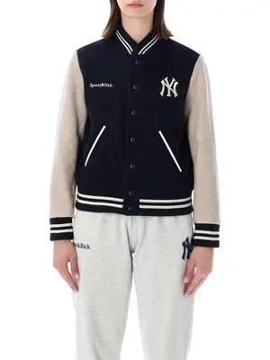 SPORTY & RICH Wool Varsity Jacket With Embroidered Graphics - Blue