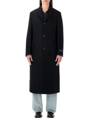 SPORTY & RICH Signature Logo Wool Coat - Black