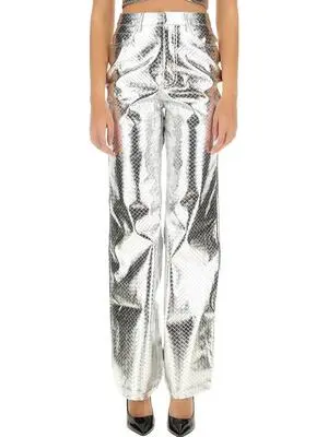 ROTATE BY BIRGER CHRISTENSEN Metallic Straight Leg Trousers - Silver