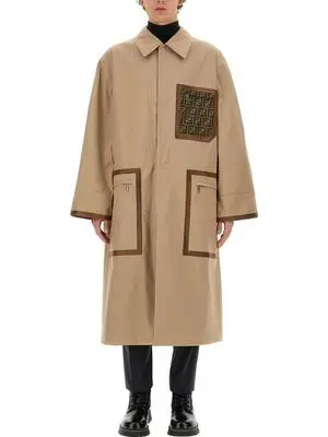 Fendi Classic Cotton Trench Coat With Logo Detail - Beige