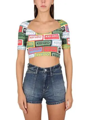 Kenzo Printed Square Neck Short Sleeve Top - Multicolour
