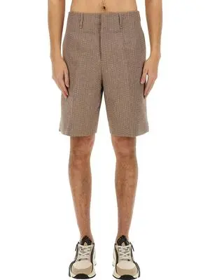 Fendi Jacquard Bermuda Shorts With Stitching - Beige