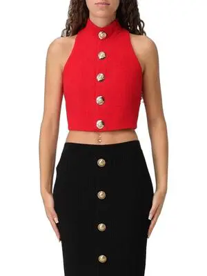Balmain High-neck Button-detail Top - Red
