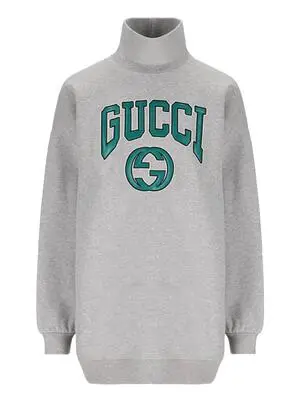 Gucci High Neck Embroidered Jersey Sweatshirt - Grey