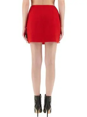 Balmain Virgin Wool Mini Skirt With Button Detail - Red