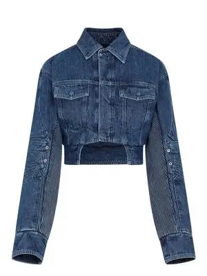 Off-White Cropped Motorcycle Denim Jacket - Blue