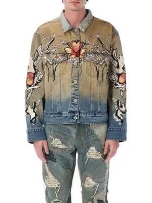 WHO DECIDES WAR P26 Embroidered Denim Jacket - Red