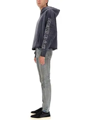 PURPLE BRAND Graphic Sleeve Cropped Hoodie - Denim