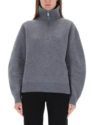 Helmut Lang Merino Wool Half-zip Mock Neck Sweater - Grey