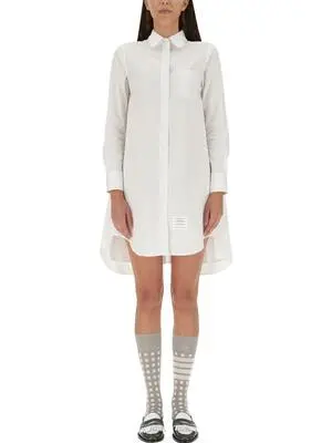 Thom Browne Solid Poplin Shirt Dress With Pleated Back - White