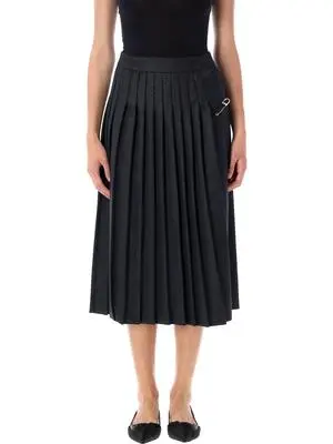 PRADA PRADA Pleated Wool Flannel Midi Skirt With Safe-Pin Detail