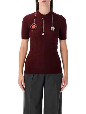 Prada Short-sleeved Wool Sweater With Pendant Embellishments - Pink
