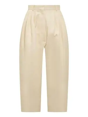 CALCATERRA Pleated Cotton Blend Trousers - Ecru