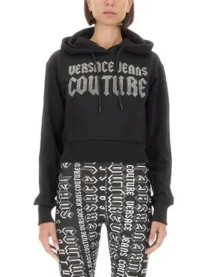 Versace Hoodie With Embellished Logo - Black