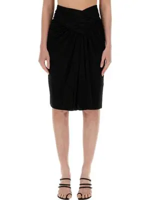 Saint Laurent SAINT LAURENT Shiny Jersey Draped Pencil Skirt Black