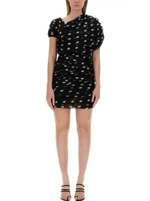 Saint Laurent Asymmetrical Polka Dot Mini Dress - Black