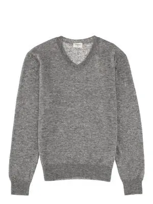 Saint Laurent V-neck Cashmere And Silk Blend Sweater - Grey