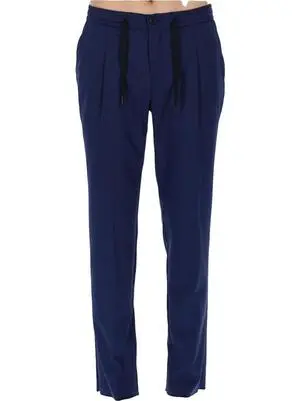 Brian Dales Classic Wool Trousers With Drawstring Waist - Blue