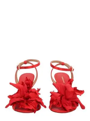FERRAGAMO Floral Appliqué Ankle Strap Sandals - Red
