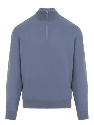Ralph Lauren Purple Label Piqué-knit Wool Quarter-zip Sweater - Blue
