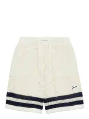 Kenzo Athletic Shorts With Embroidered Logo And Striped Hem - Bianco