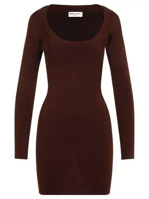 Saint Laurent Long Sleeve Knitted Mini Dress - Brown