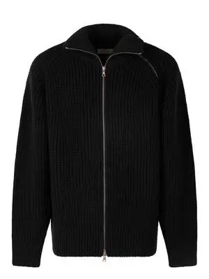 Dries Van Noten Ribbed Wool Zip-up Sweater - Black
