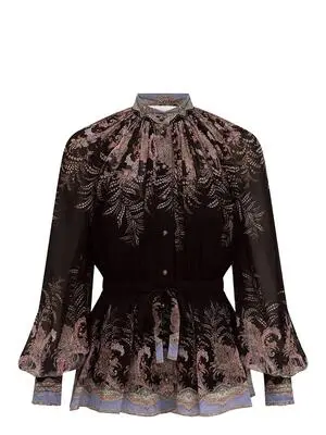 Zimmermann Printed Viscose Blouse With Self-tie Waist - Nero
