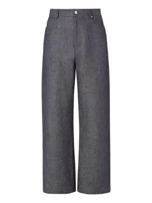 Fendi Wide Leg Linen Cotton Silk Blend Pants - Navy