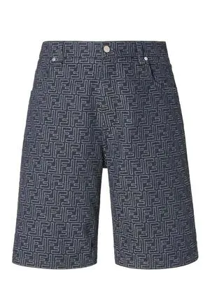 Fendi Denim Bermuda Shorts With All-over Ff Logo - Blue