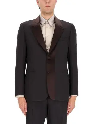 Fendi Wool Blend Jacket With Shawl Lapel - Brown