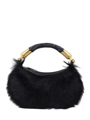 Balmain Genuine Fur Handbag With Leather Handle - Black