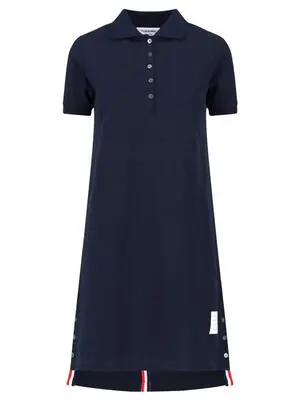 Thom Browne Printed Polo Collar Short Sleeve A-line Dress - Blue