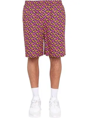 Versace La Greca Print Silk Shorts - Multicolour