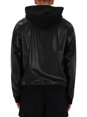 Versace Faux Leather Hooded Sweatshirt - Black