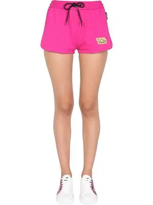 Versace Versace Elastic Waist Mini Shorts With Greek Logo Patch Fuchsia