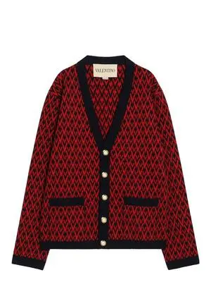 Valentino Garavani Virgin Wool Jacquard Cardigan - Red