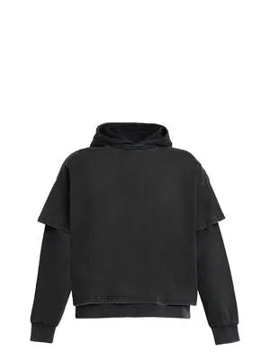 FOUND Distressed Cotton Hoodie T-shirt Combo - Nero