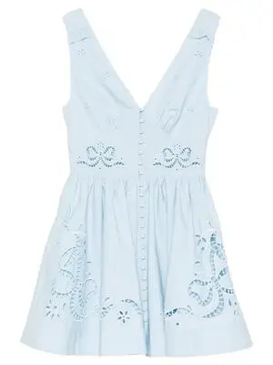 SELF-PORTRAIT V-neck Embroidered Mini Dress - Azzurro