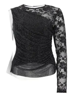 SELF-PORTRAIT Embellished Lace Long Sleeve Top - Black