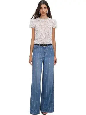 SELF-PORTRAIT High Waist Wide Leg Jeans - Blu