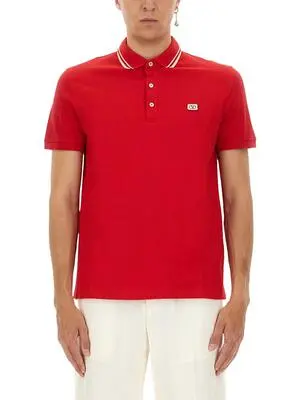 Valentino Garavani Vlogo Patch Cotton Piqué Polo Shirt - Red