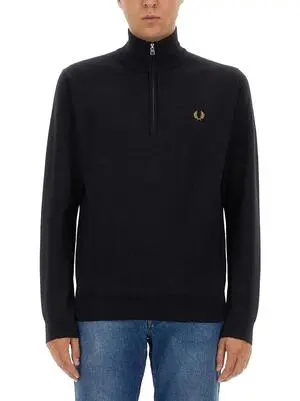 Fred Perry Logo Half-zip Fine Knit Jumper - Blue