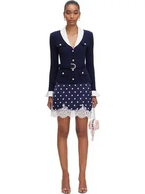 SELF-PORTRAIT SELF-PORTRAIT Ribbed Knit Button-Down Sweater With Removable Belt Blu