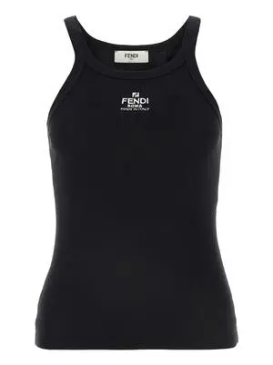Fendi Ribbed Cotton Logo Tank Top - Black