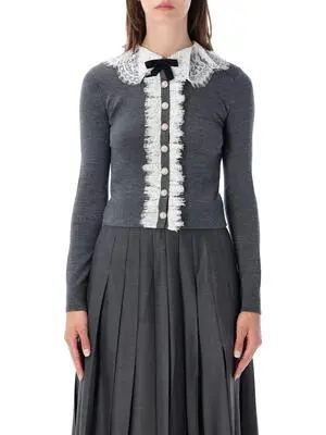 SELF-PORTRAIT Self-portrait Chic Button-Front Sweater With Bow Motif - Size S Grigio