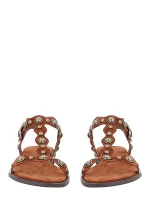Ash ASH Embellished Strappy Flat Sandals With Medallion Accents Brown