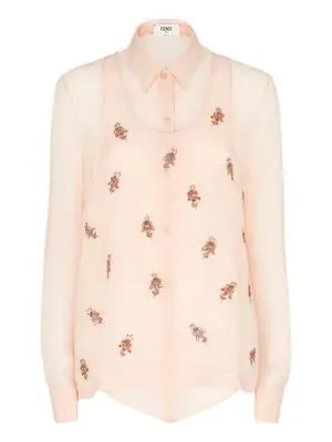 Fendi Asymmetric Floral Embellished Silk Shirt - Rosa